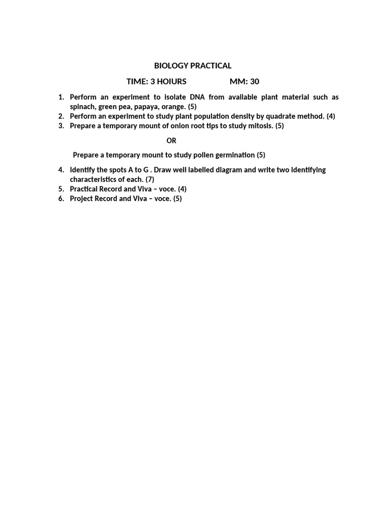 Biology Practical Experiments Guide | PDF