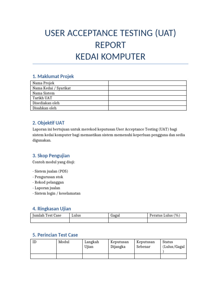 Template UAT Report Kedai Komputer | PDF