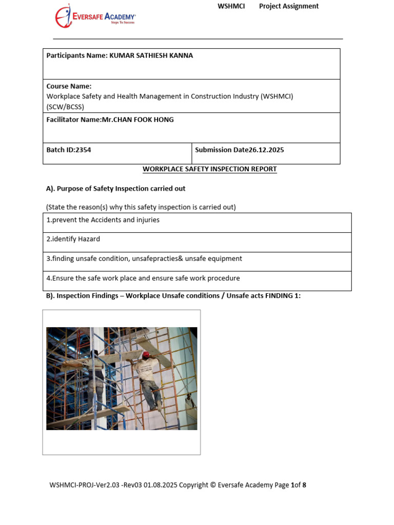 Workplace Safety Inspection Report | PDF | Safety | Occupational Safety ...
