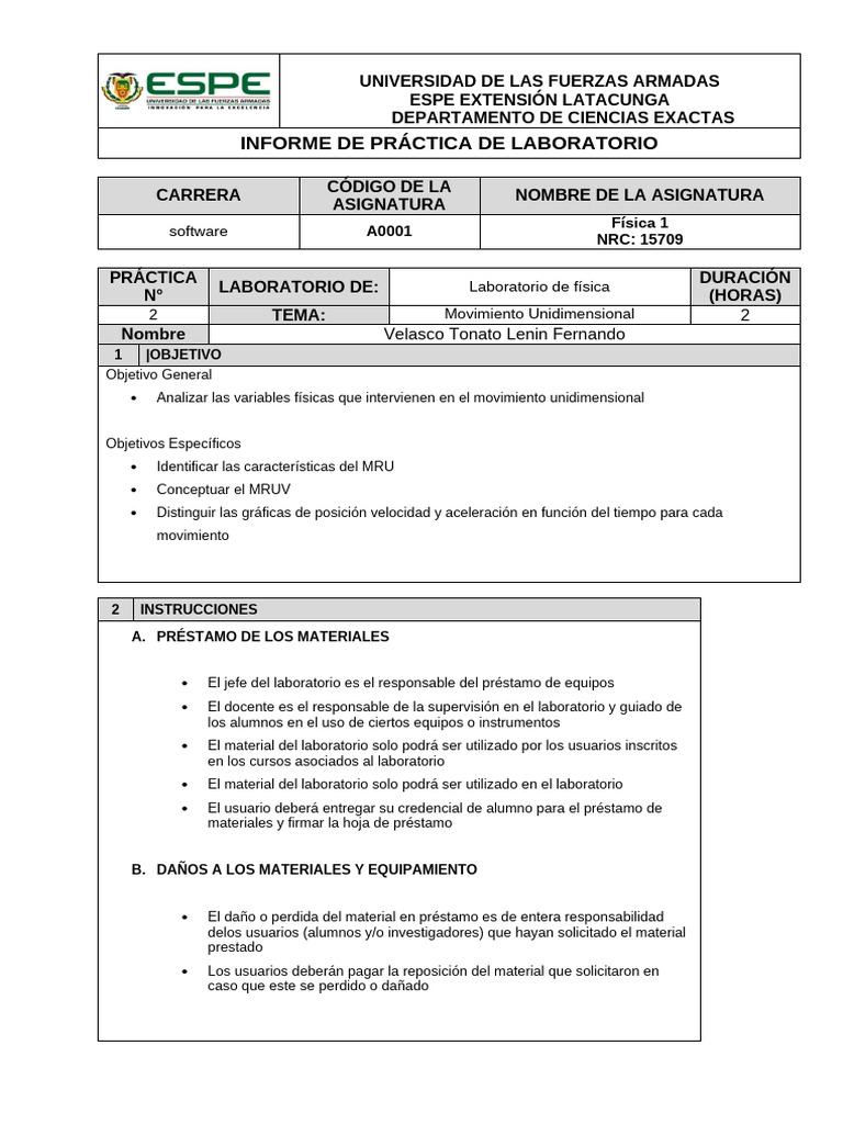 formÁto_informe_de_prÁcticas_de_laboratorio | PDF | Velocidad | Aceleración