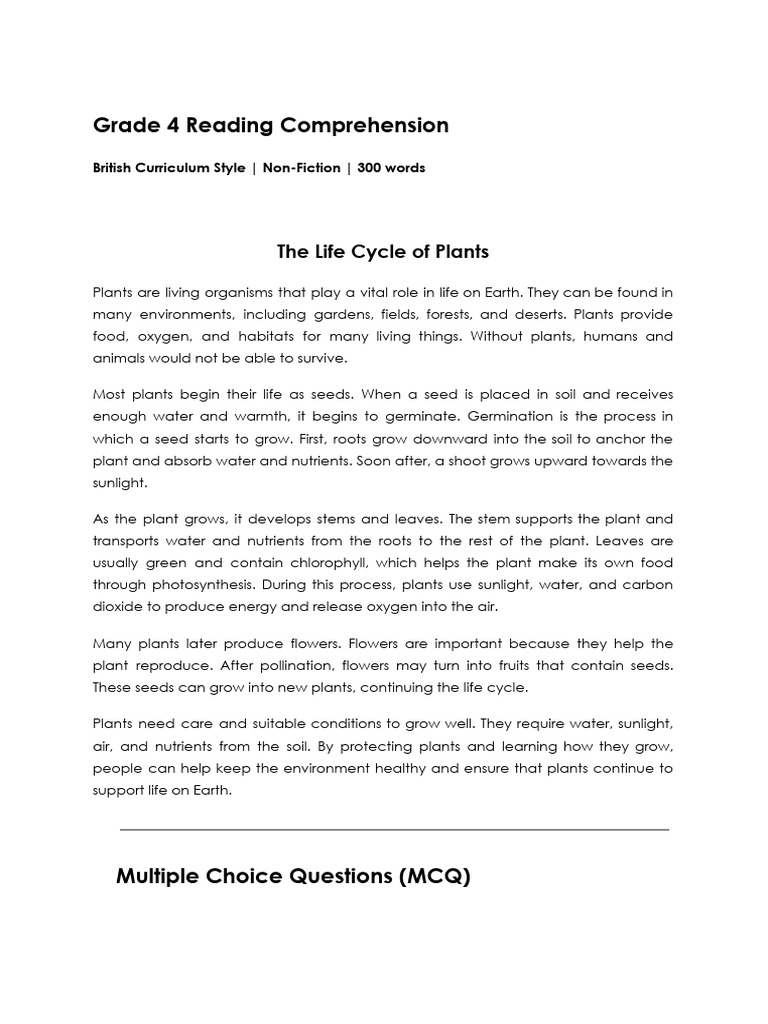 Grade 4 Reading Comprehension | PDF | Plants | Seed