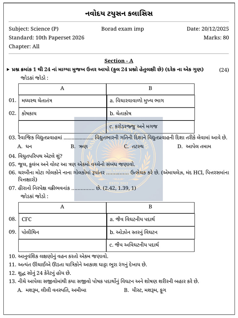 Science (P)-10th Paperset 2026-Youth Education-25 | PDF