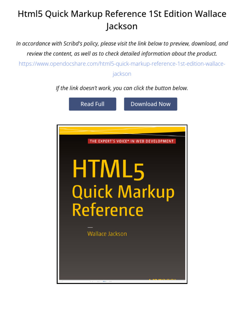 HTML5 Quick Markup Reference 1st Edition Wallace Jackson | PDF | Html5 | Html Element