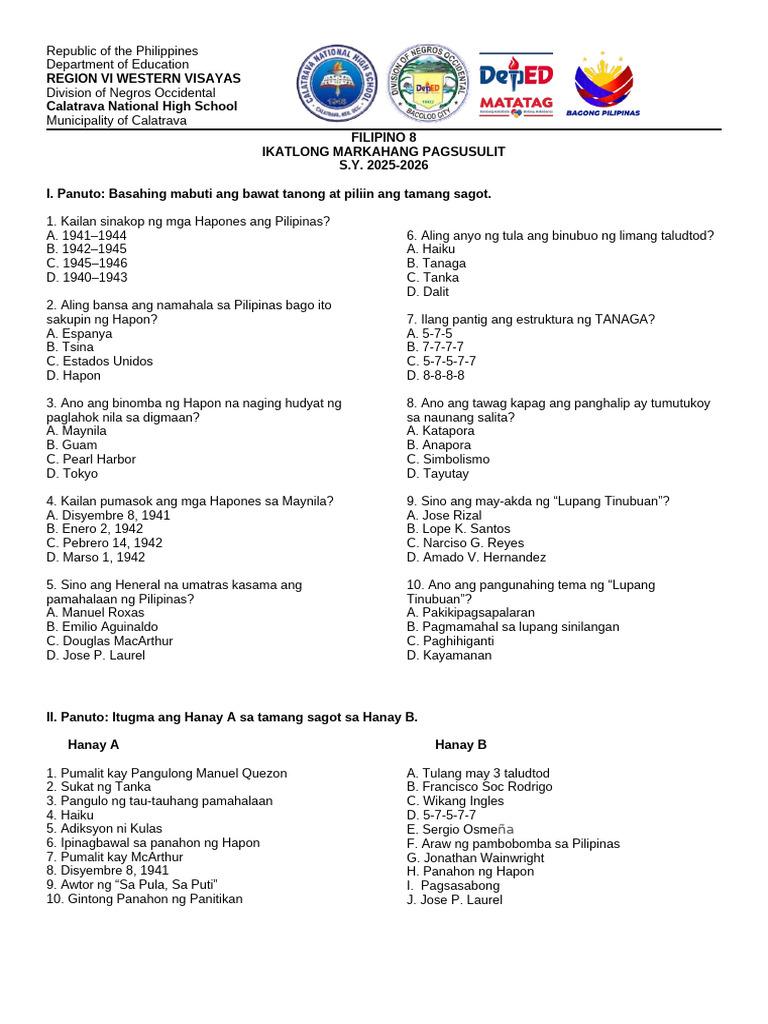 8 Summative 3rd Quarter | PDF