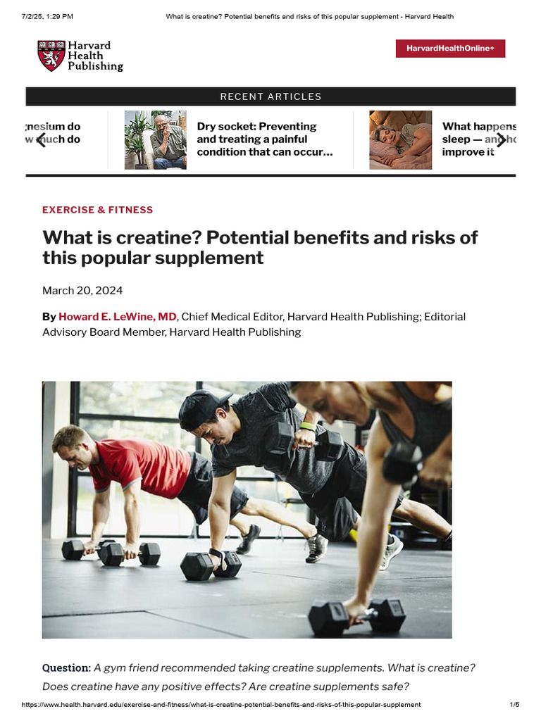 Creatine: Benefits, Risks, and Safety | PDF | Dietary Supplements ...