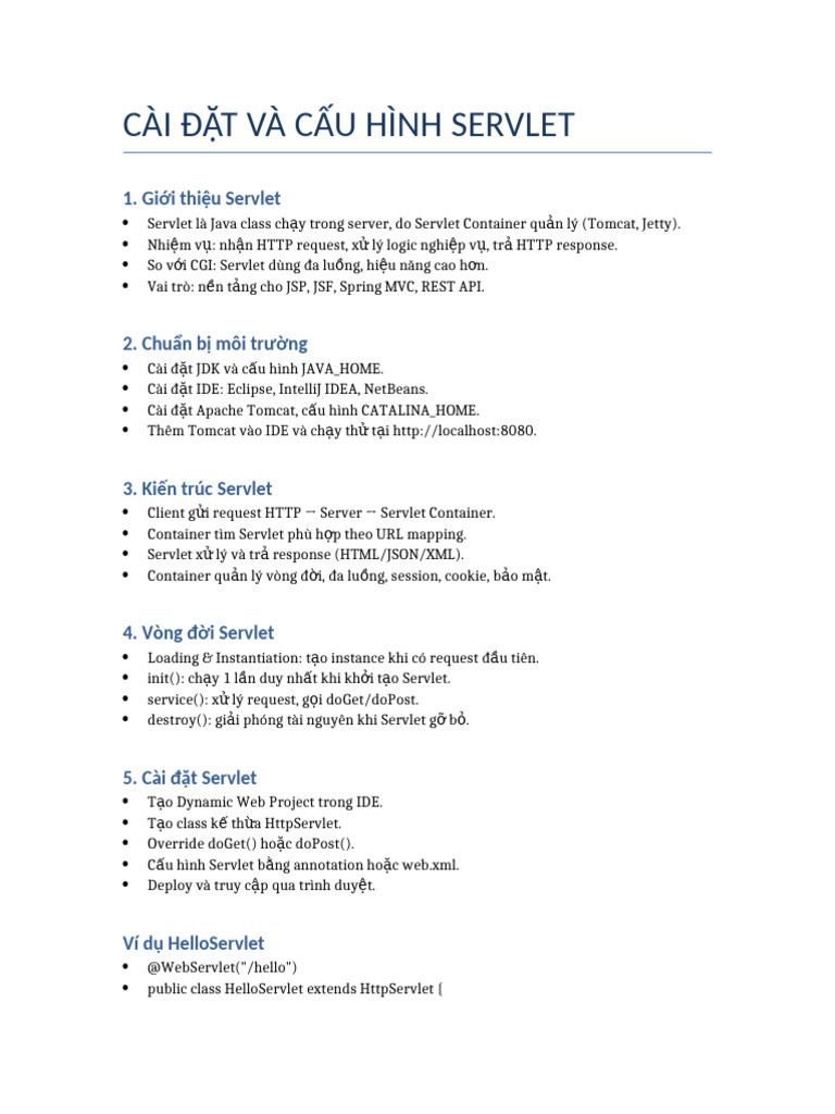 Cai Dat Va Cau Hinh Servlet Co Ban | PDF