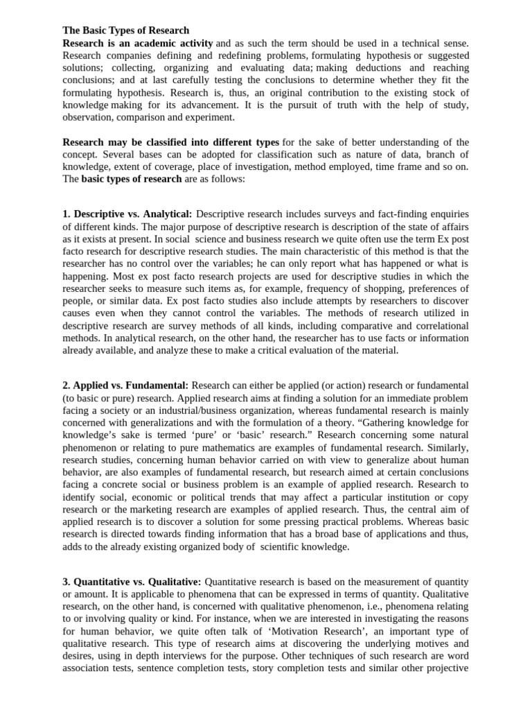 Basic Types of Research | PDF | Hypothesis | Experiment