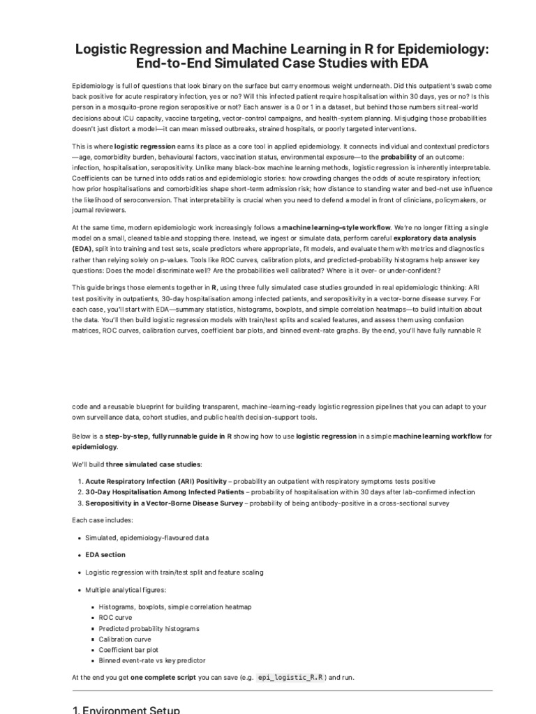 Article 277 Logistic Regression and Machine Learning in R for Epidemiology End to End Simulated ...