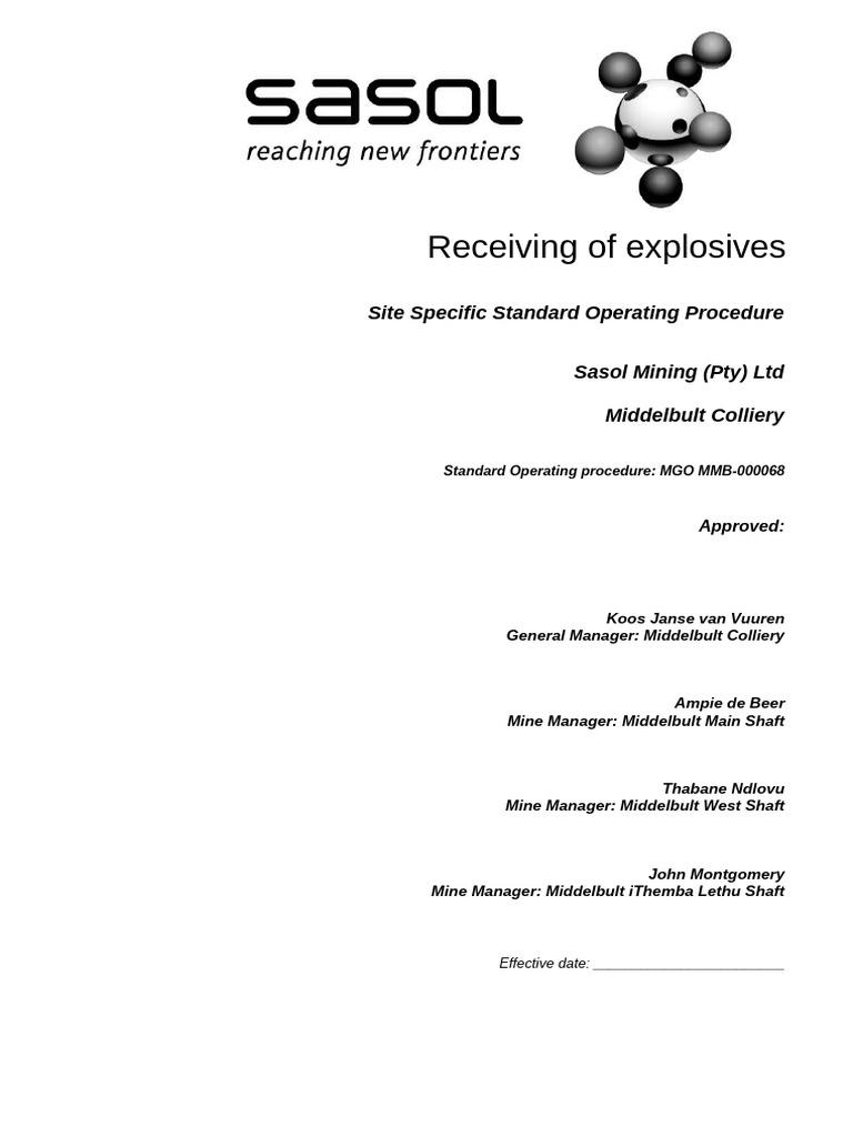 SOP -Receiving Delivering of Explosives (2) | PDF | Mining