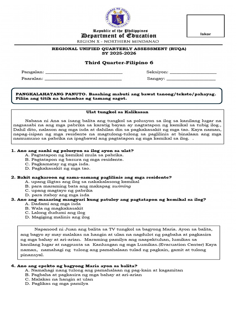 Filipino 6 RUQA Q3 | PDF