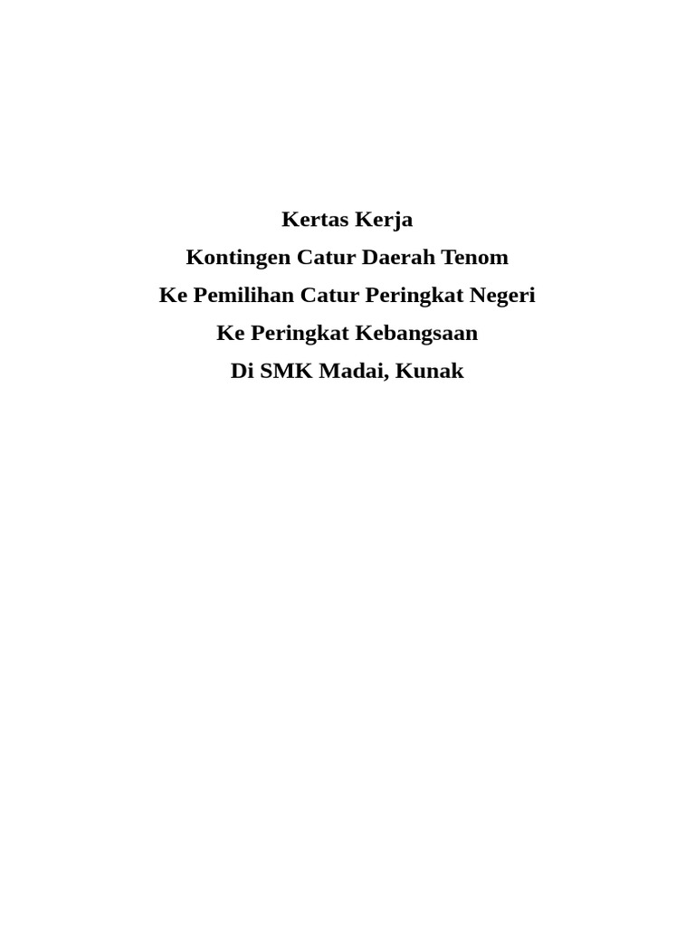 Kertas Kerja Catur Tenom 2024 Ke Peringkat Negeri | PDF