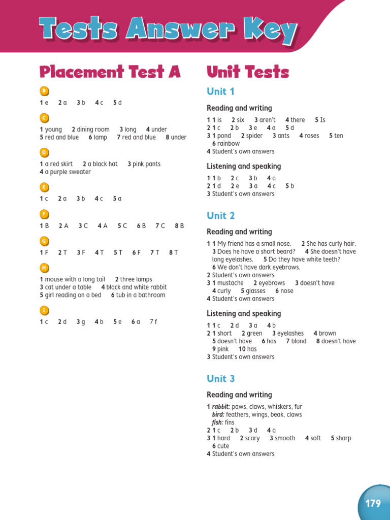 Tests Answer Key | PDF