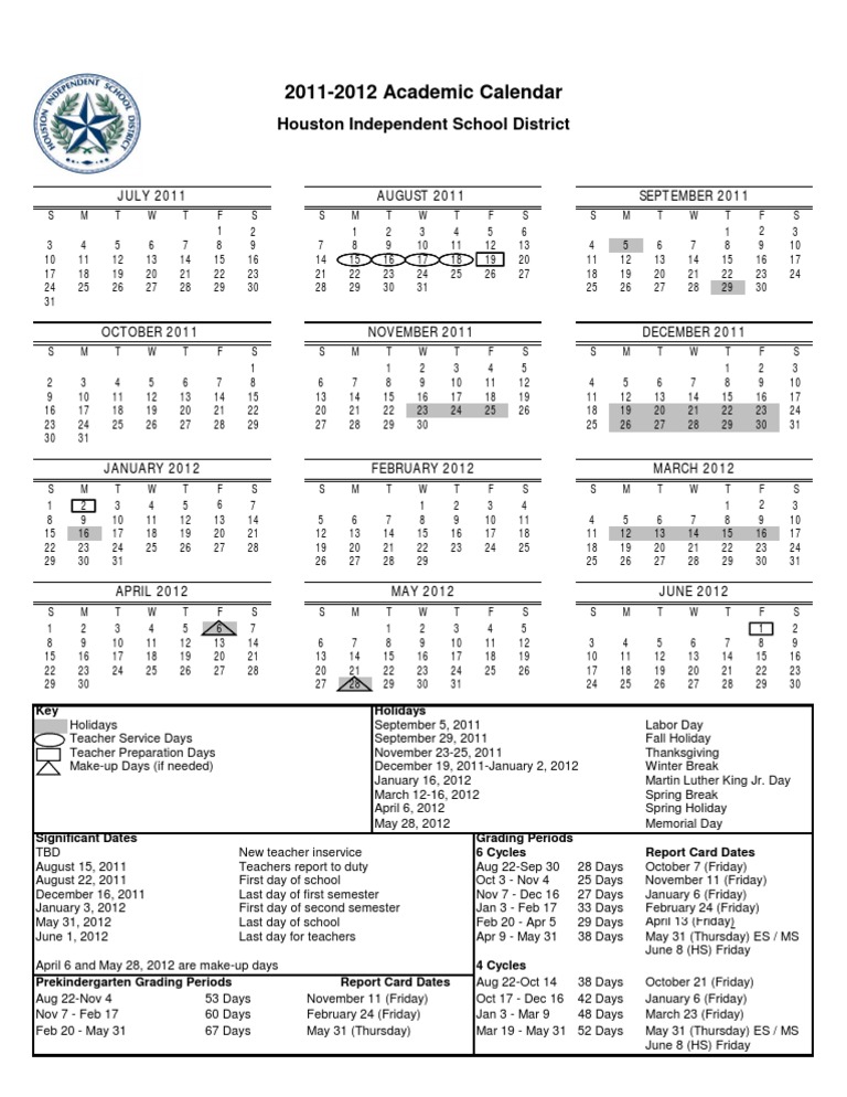 2011-2012 School Year Calendar | PDF