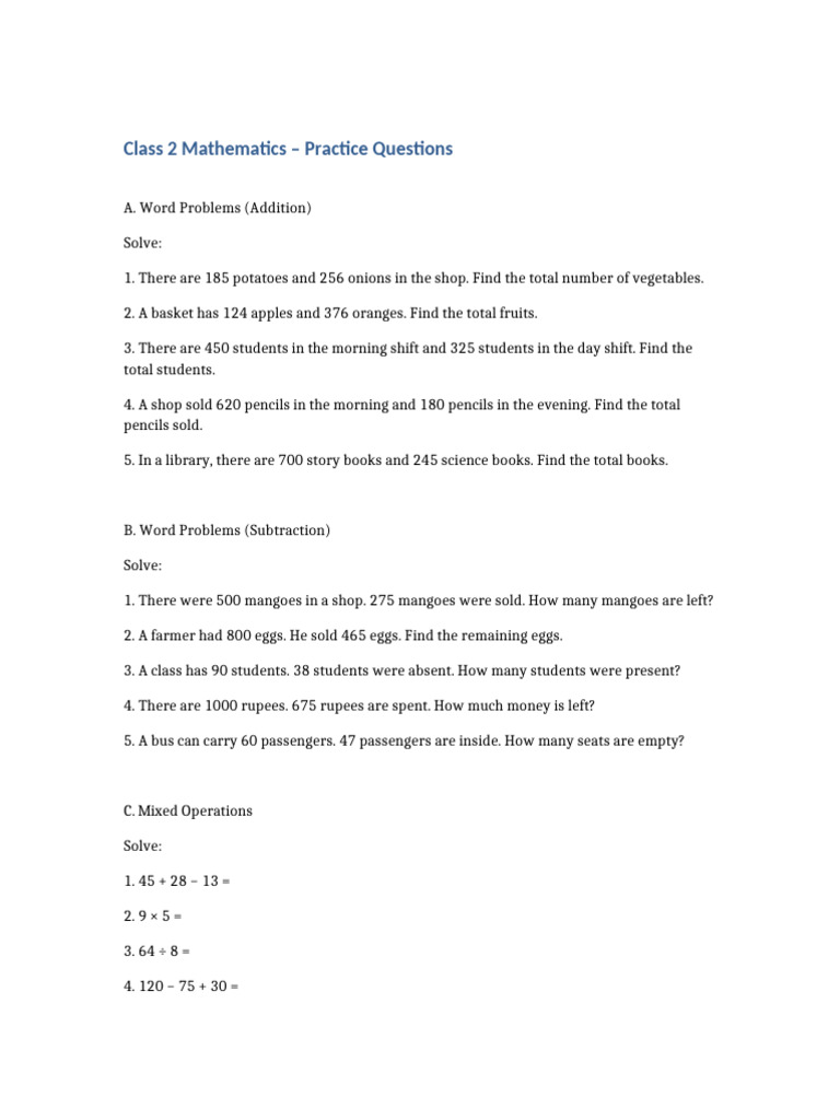 Class 2 Math Practice | PDF