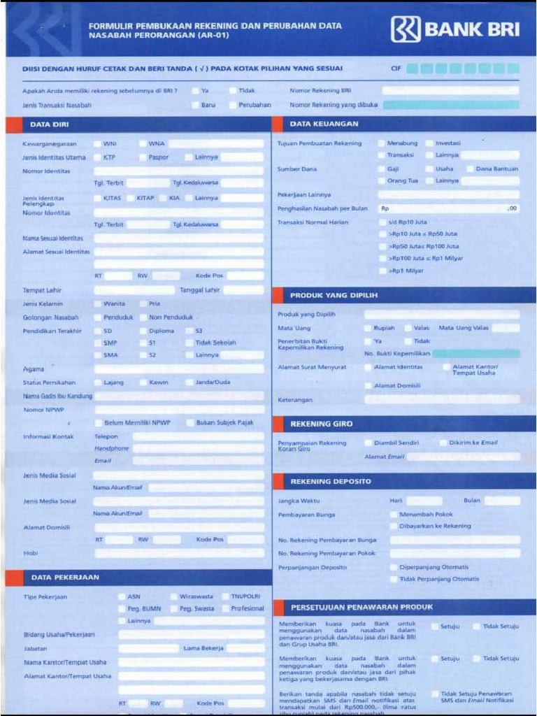 Formulir Bank BRI | PDF