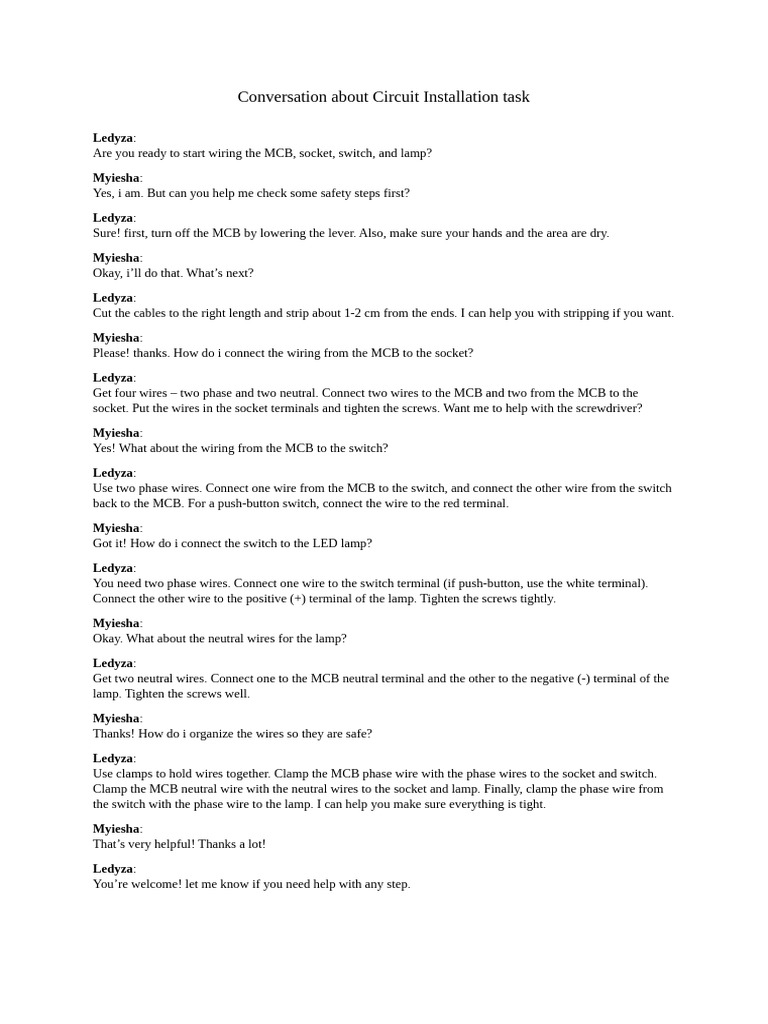 Conversation About Circuit Installation Task | PDF