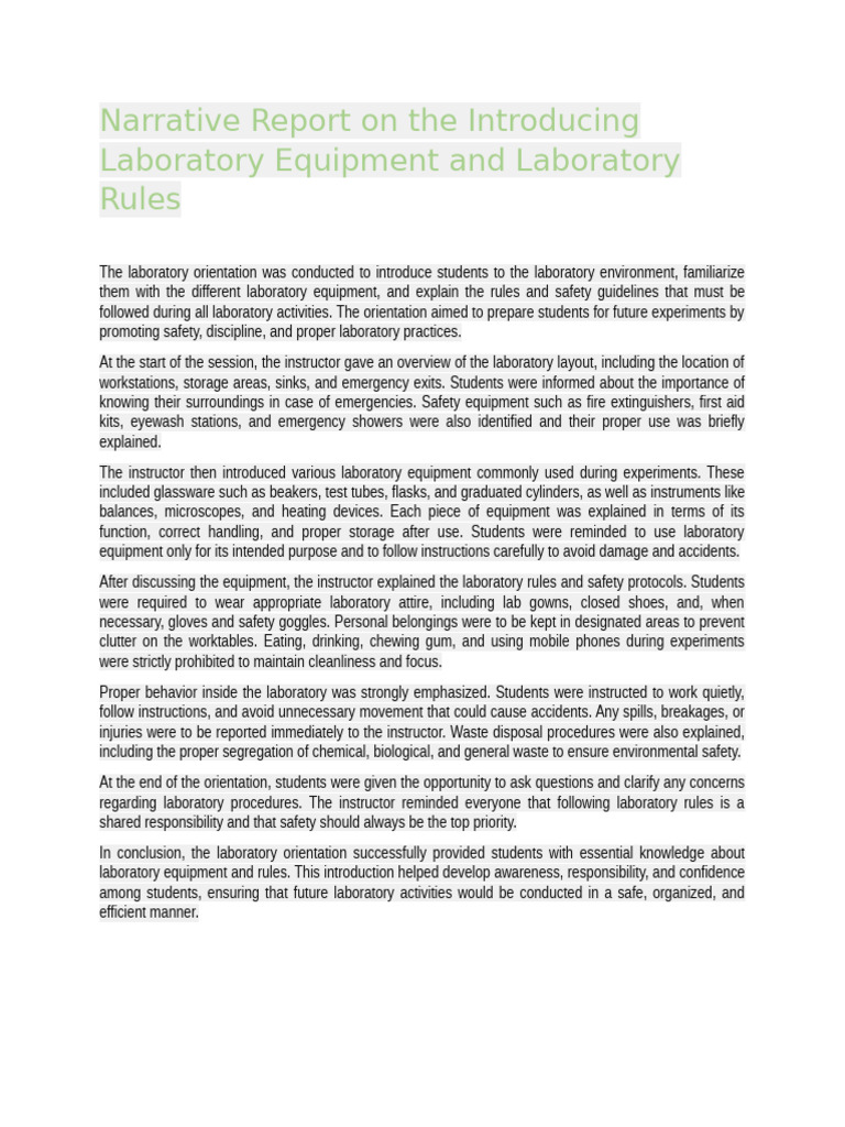 Laboratory Equipment and Safety Rules Guide | PDF | Laboratories ...