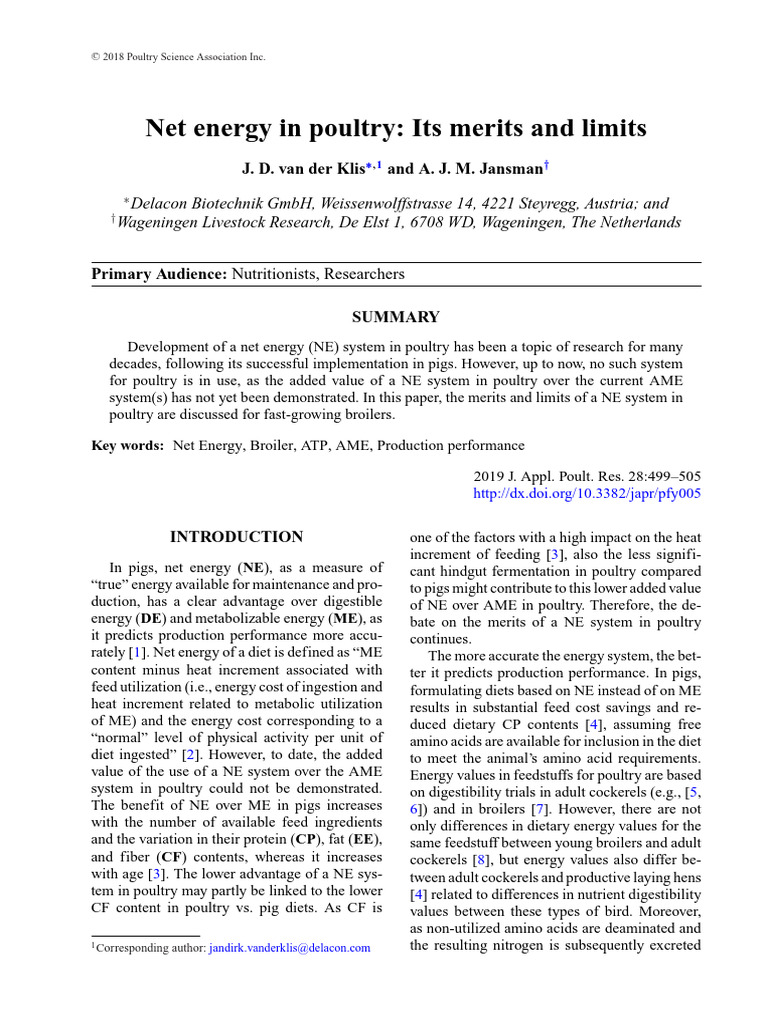 Net Energy in Poultry Its Merits and Limits | PDF | Nutrients | Fat