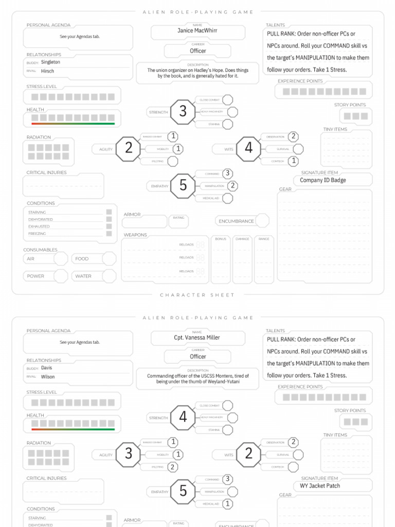 ALIEN Starter Sheets | PDF