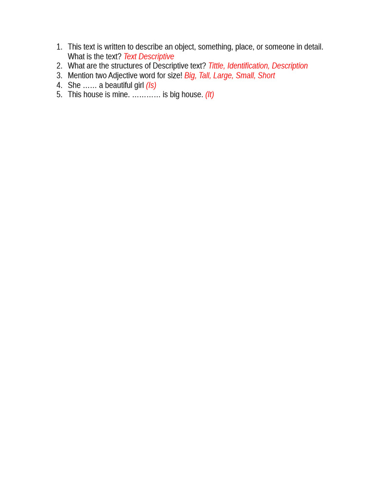 Understanding Descriptive Text Structure | PDF