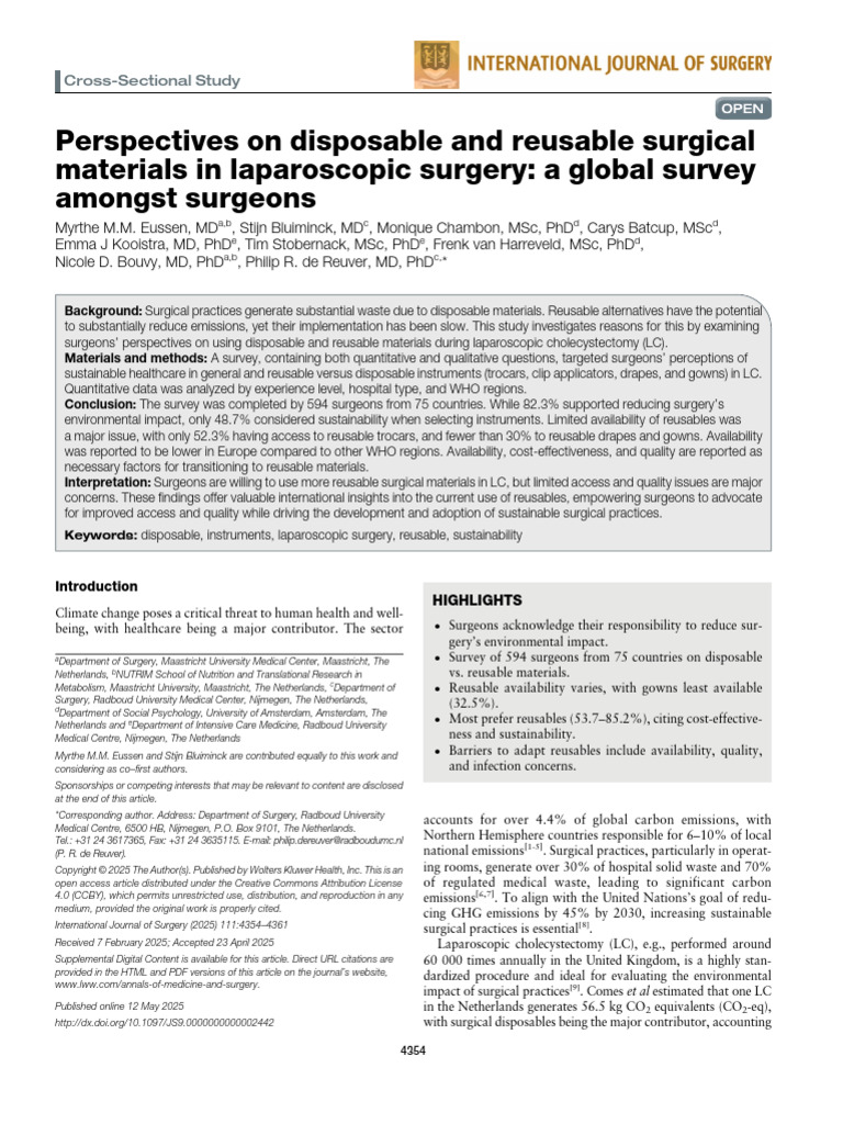 Surgeons' Views on Surgical Materials | PDF | Surgery | Sustainability