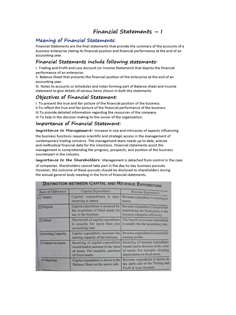 Financial Statements – I | PDF | Debits And Credits | Income Statement
