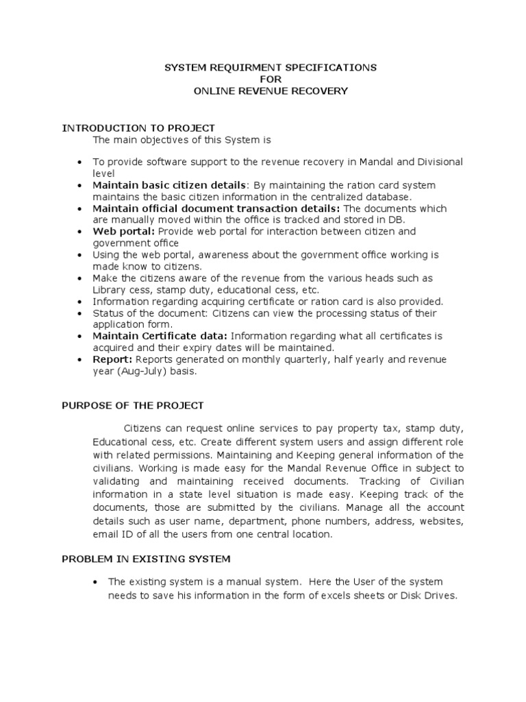 Online Revenue Recovery System Specs | PDF | Databases | Input/Output