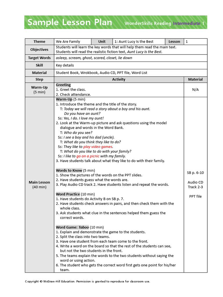 Aunt Lucy Is the Best: Lesson Plan | PDF | Microsoft Power Point