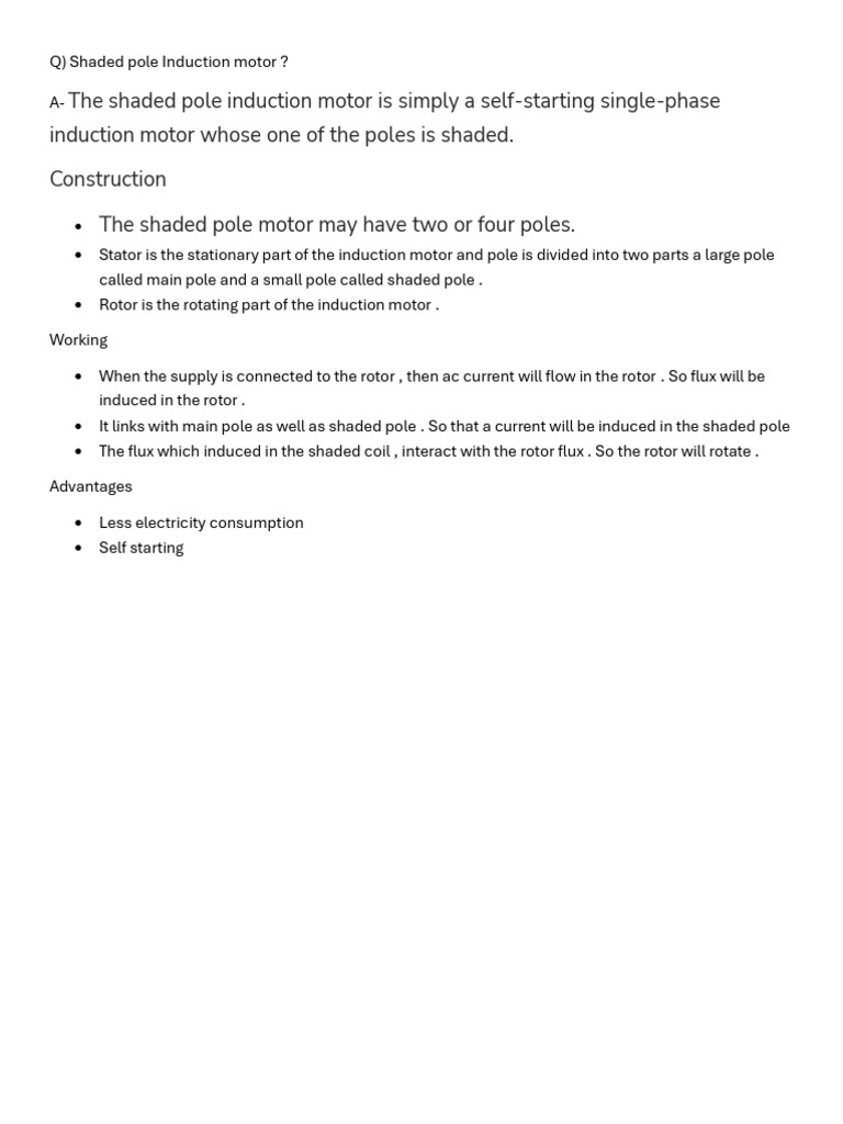 Shaded Pole Induction Motor Overview | PDF
