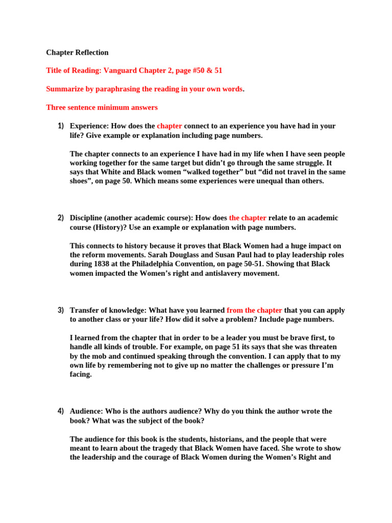 Chapter Book Reflection | PDF | Abolitionism In The United States