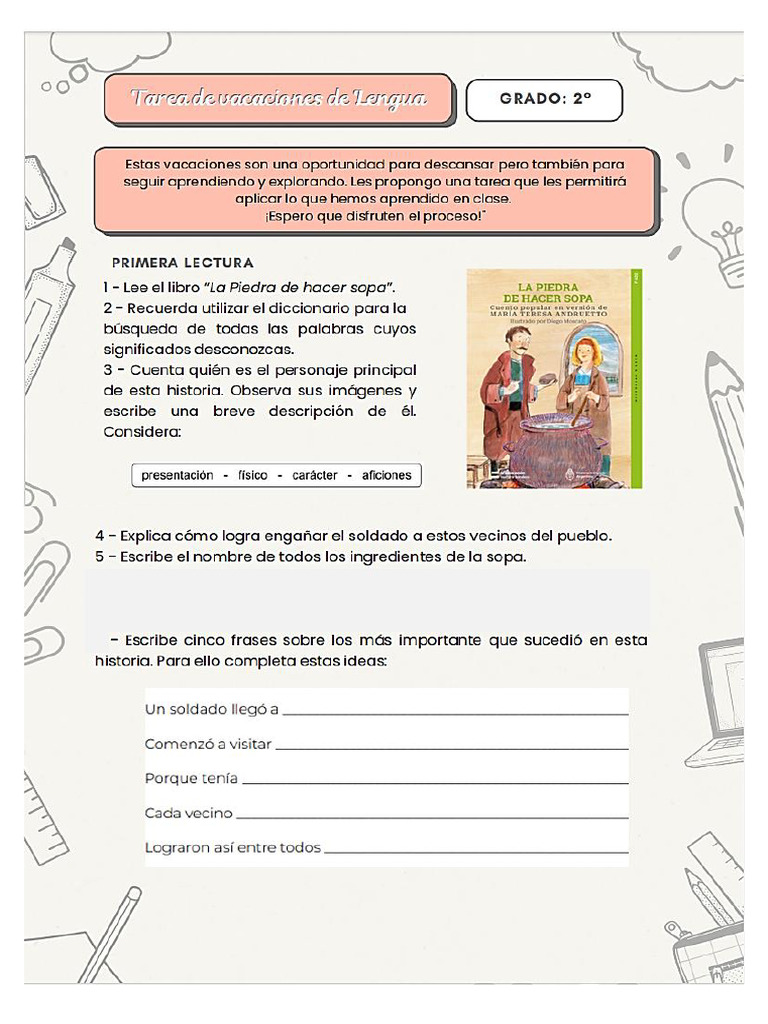 Tarea de Verano. Lengua 2do (2) | PDF