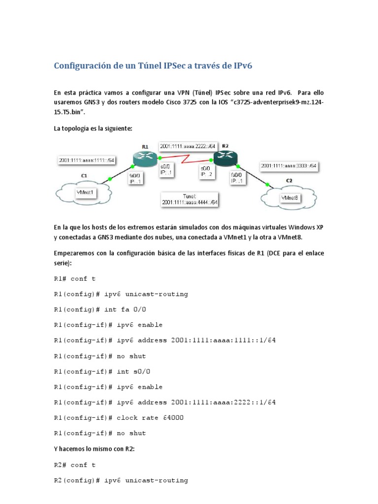 Configuración de Un Túnel IPSec A Través de IPv6 | PDF | Yo Pv6 | Enrutador (Computación)