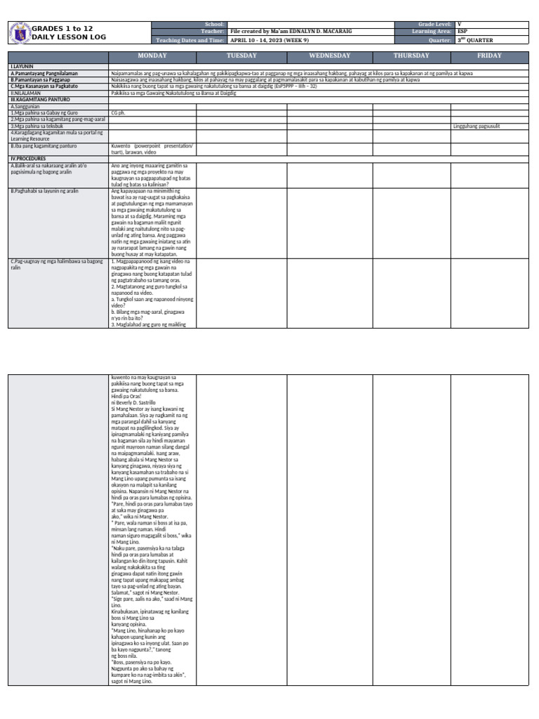 DLL_ESP 5_Q3_W9 | PDF