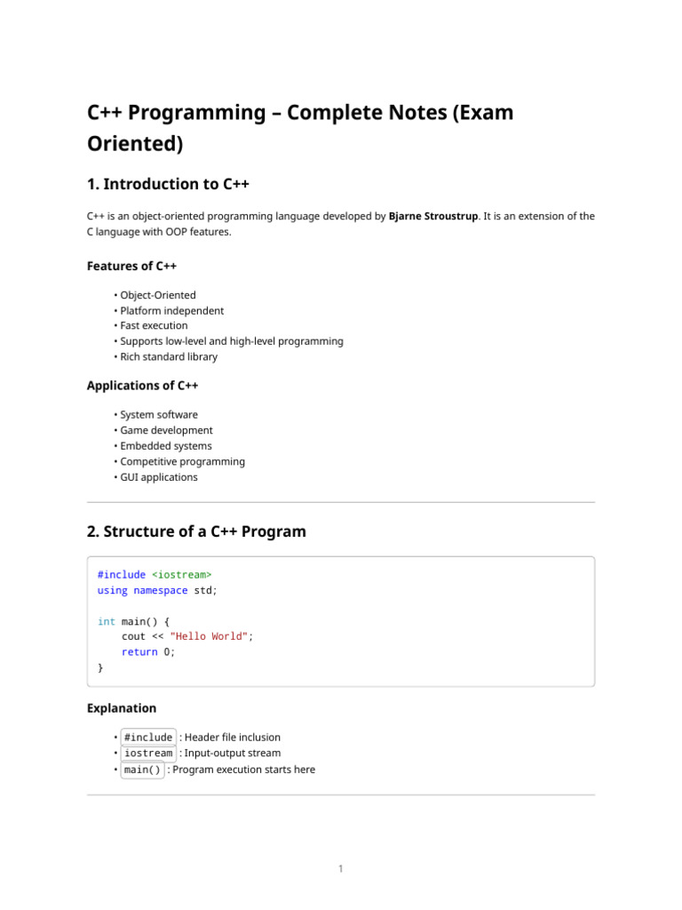 C++ Programming Exam Notes Guide | PDF | C++ | Software Architecture