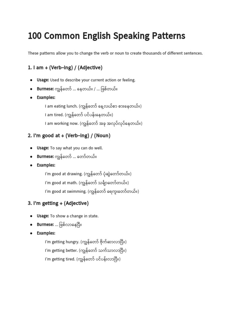 69694338ad9a3 100 Common Speaking Patterns 1 | PDF