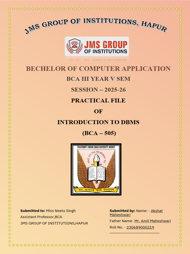 Akshat Front Page DBMS | PDF