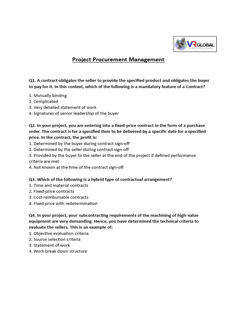 Project Procurement Management - Exercise | PDF | Procurement | Sales