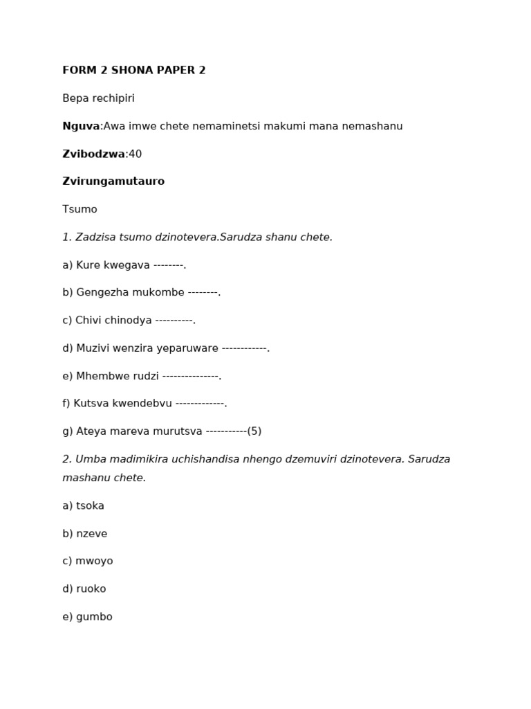 Shona Paper 2 Practice Exam Guide | PDF