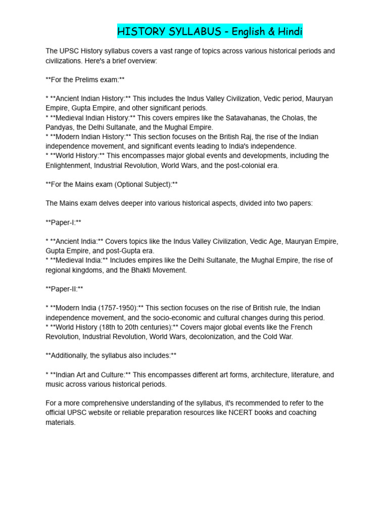 HISTORY - Pre & Mains ( Bilingual) | PDF