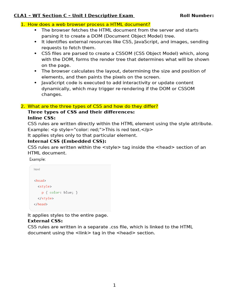 WT CLAs QPs and Answers - C and D Section | PDF | Document Object Model ...