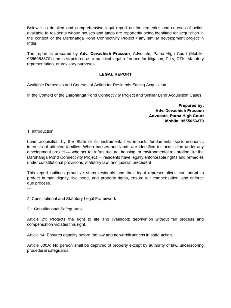 Below is a detailed and comprehensive legal report on the remedies and ...