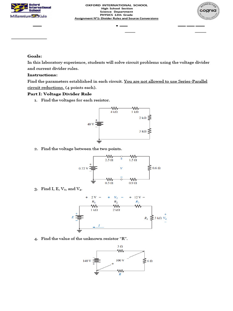 Physics Assignment 2 - Divider Rules and Source Conversions - 12th | PDF