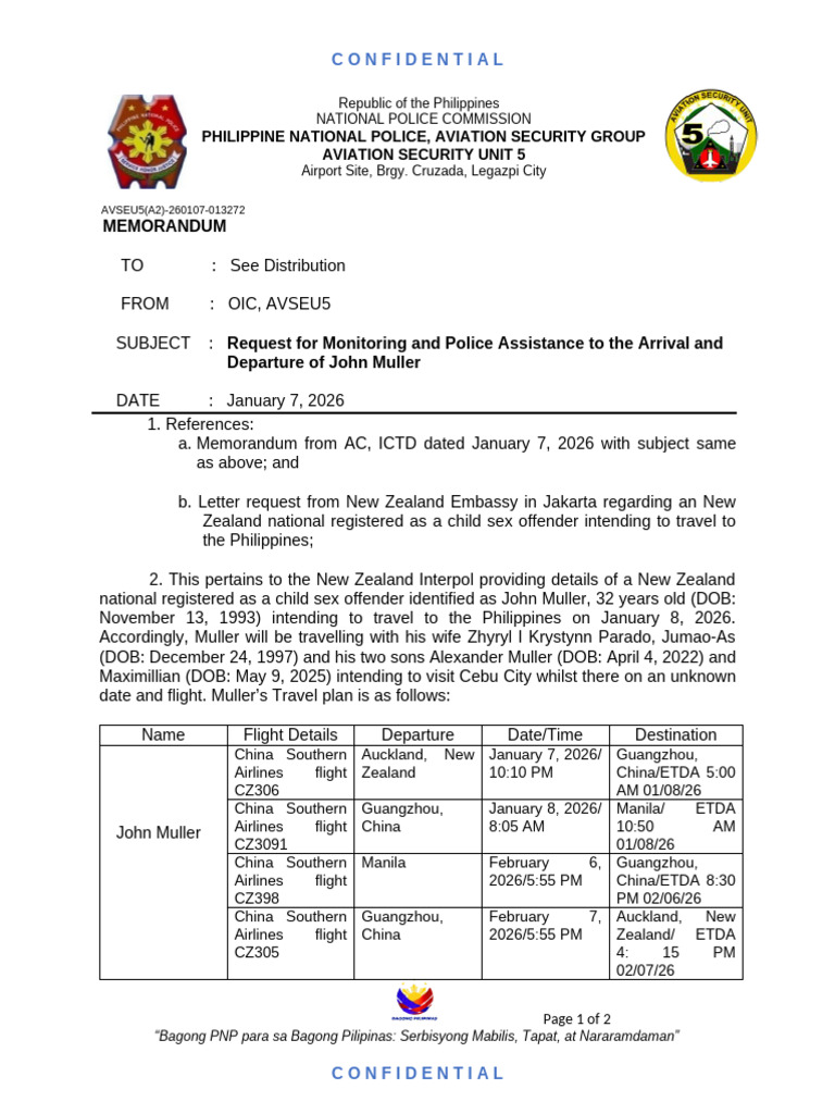 Request for Monitoring and Police Assistance to the Arrival and ...