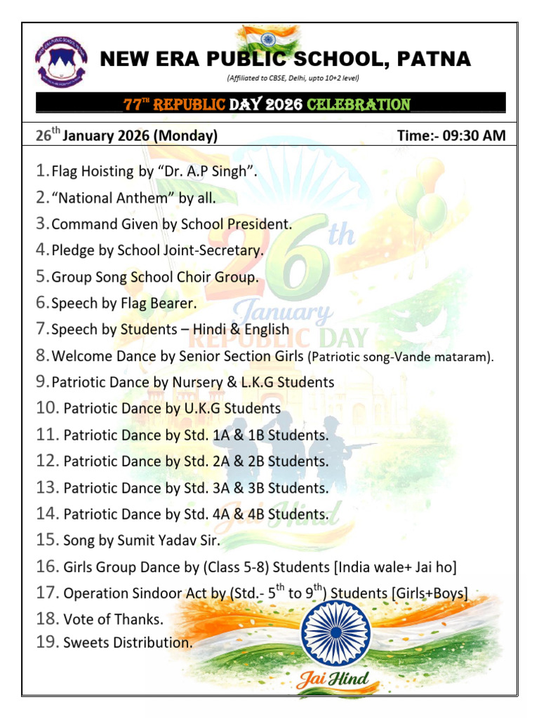 77th Republic Day Celebration Agenda | PDF