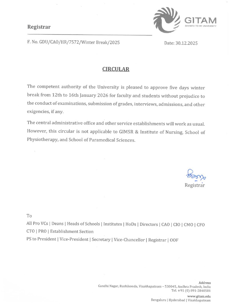 Winter Break Circular 2026 | PDF
