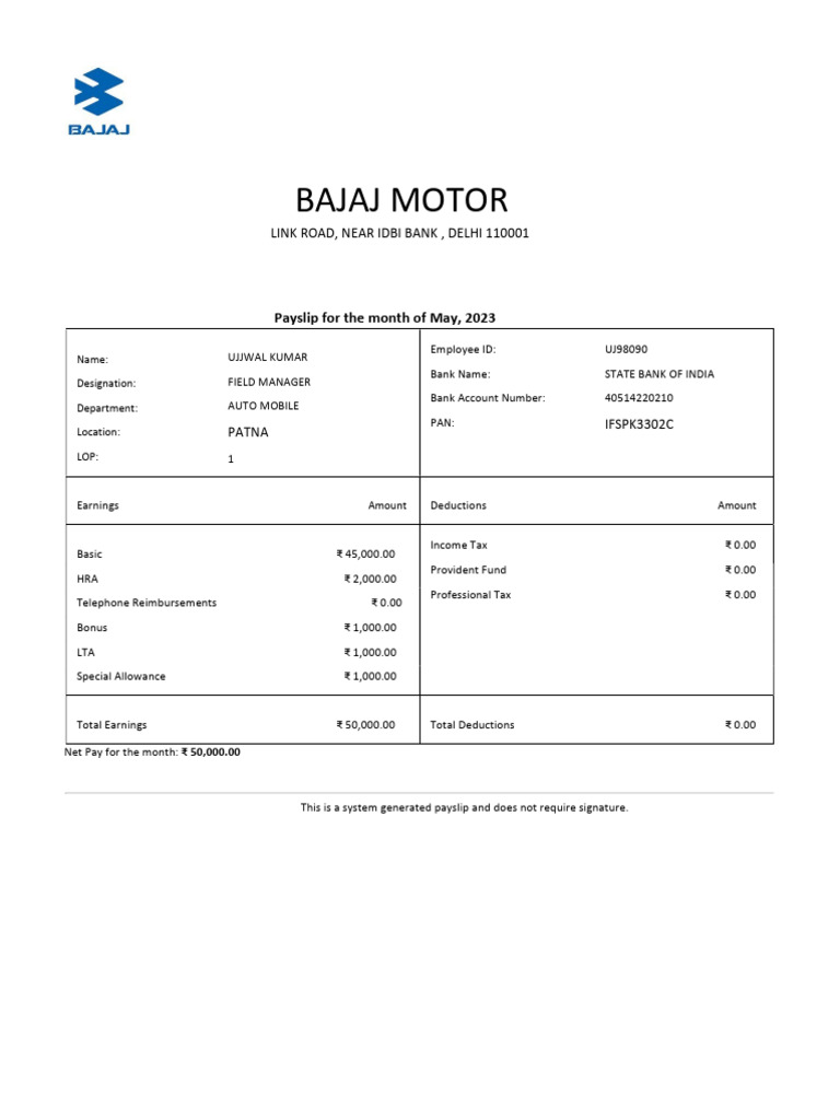 May 2023 Payslip for Ujjwal Kumar | PDF