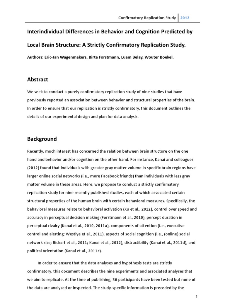 Confirmatory Replication Study - Methods and Analyses | PDF | Cingulate ...