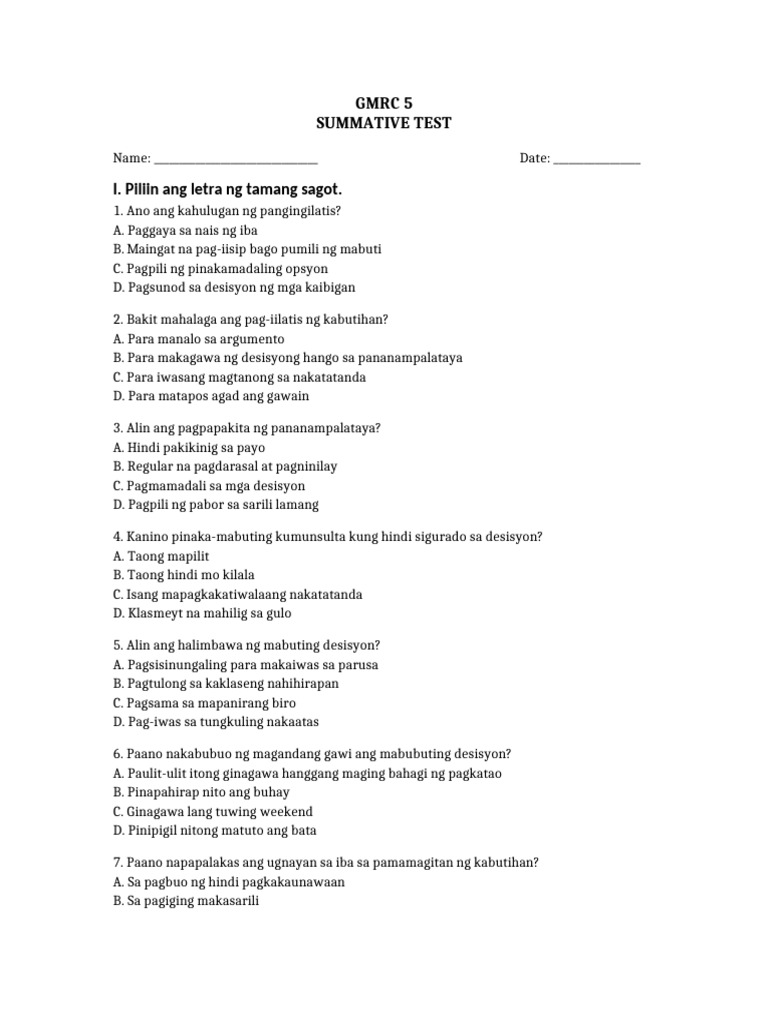 GMRC 5 Summative Test q3 St2 | PDF
