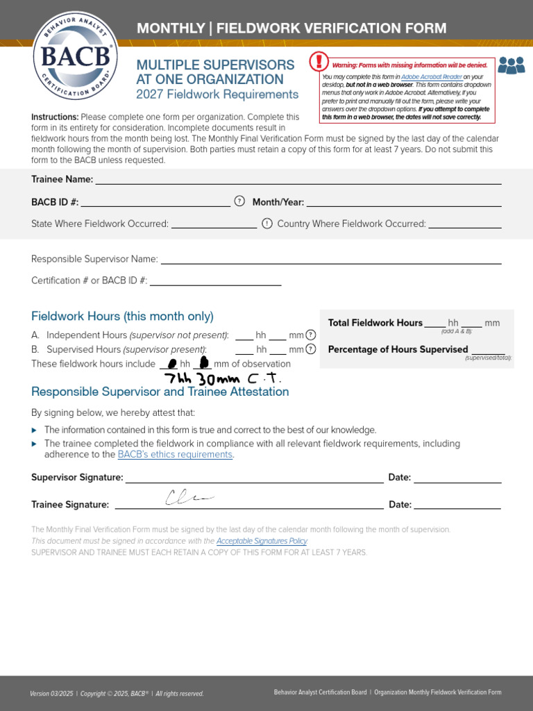 Monthly Fieldwork Verification Form | PDF