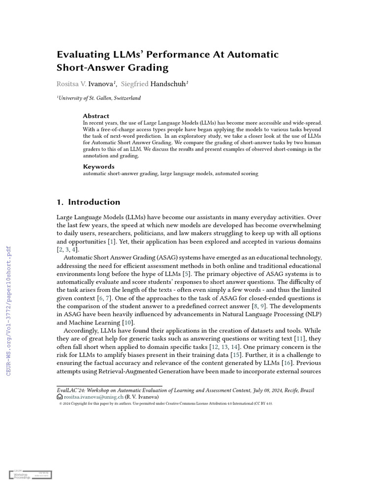 LLMs in Automatic Short-Answer Grading | PDF | Cognitive Science